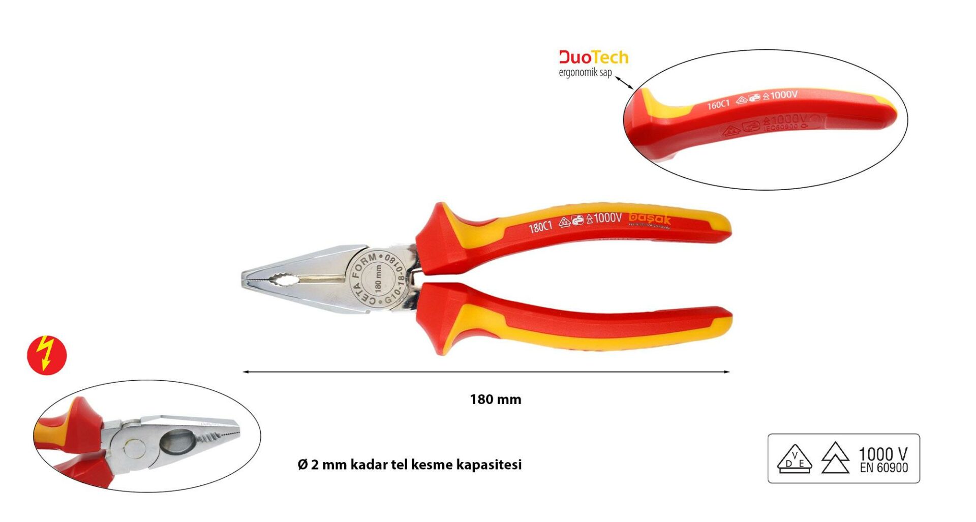 Ceta Form G10-18-0180 1000 Volt VDE İzoleli Kombine Pense 180 Mm ...